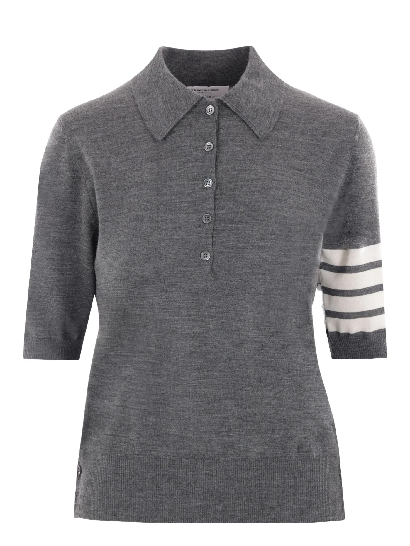 THOM BROWNE Thom Browne Four-Bar Stripe Detail Short Sleeve Polo